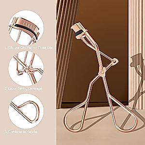 Larbois Eyelash Curler with 5 Extra Refill Pads ＆ Velvet Bag, Professional Eye Lash Curler No Pinching, No Pain and No Pulling, Make up Tool for Perfect Curl in Seconds (Rose Gold)