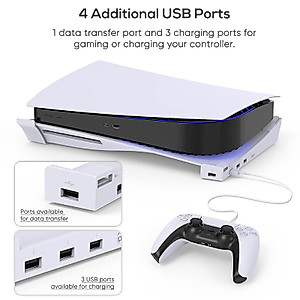 MENEEA 16.4FT Charger Charging Cable & Horizontal Stand with 4-Port USB Hub for PS5 Console