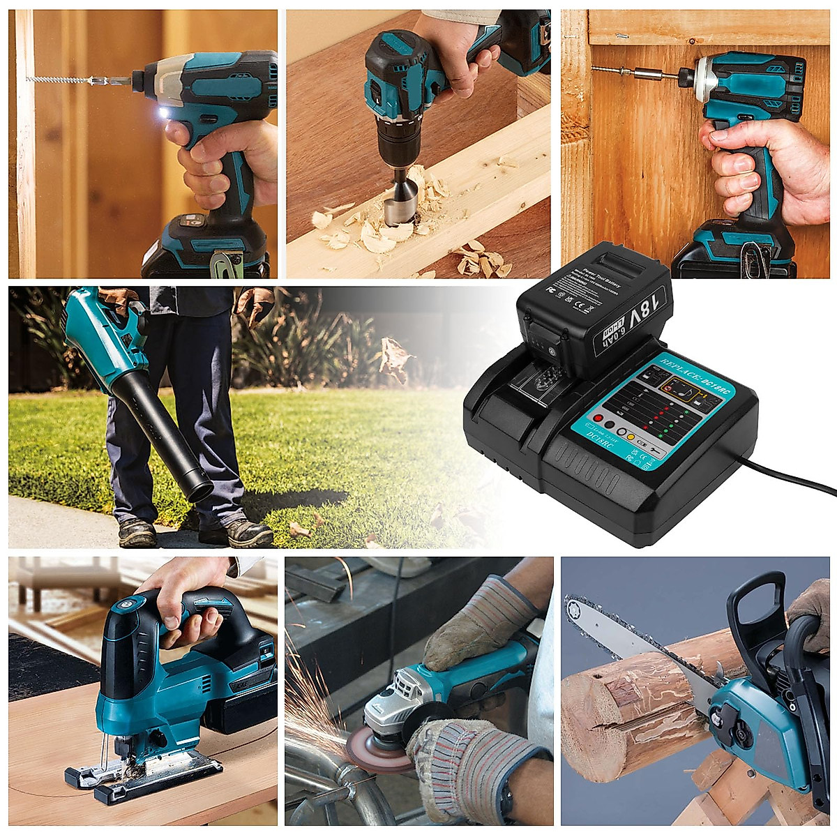 DC18RC 18V Battery Super Fast Charger Replace for All Makita 14.4V-18V Lithium Battery BL1415 BL1430 BL1450 BL1440 DC18RD DC18RC DC18RA DC18SF DC18SD 194065-3 194066-1 DA340DRF BDF343 (Not Original)