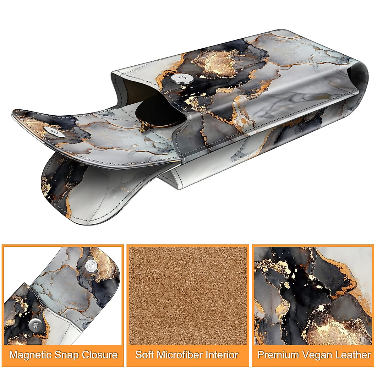 Fintie Double Glasses Case with Carabiner Hook, Portable Vegan Leather Eyeglass Case Anti-scratch Sunglasses Pouch, Cloudy Marble