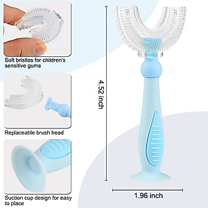 Afemoly U Shaped Toothbrush Kids, Kids Toothbrushes - 360° U Toothbrush Whole Mouth Oral Cleaning Design Toothbrush with Handle - Food Grade Soft Silicone Kids Toddler Toothbrush Age 2-4 (Blue)