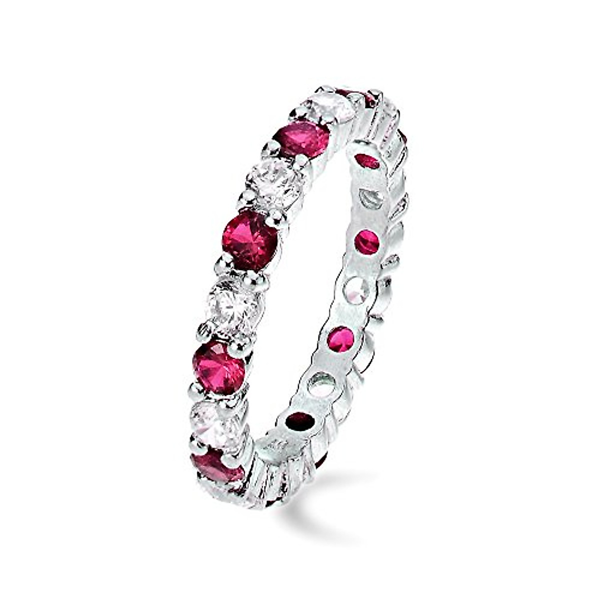 Ice Gems Sterling Silver Created Ruby and Cubic Zirconia Wedding Band Ring, Size 6