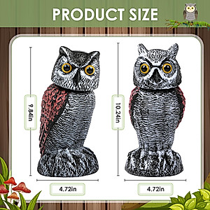 SETCADE Owl Decoy to Scare Birds Squirrels Away, Rotating Head Plastic Fake Garden Owl Statue, Halloween Decorations Outdoor, Owl Scarecrow Bird Deterrents for Outside Garden Orchard Courtyard 2 Pack