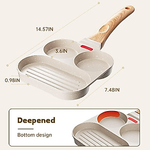 Egg Frying Pan Breakfast Pan - Nonstick Divided Pan, Versatile Fried Egg Pan, Pancake Pan for Breakfast, Gas Stove & Induction Compatible, PFOA PFOS APEO Free, Easy to Clean,Beige