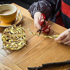 YuCool 3 Rolls 98 Feet 5MM Gold Burlap Leaf Ribbon, with Artificial Green Leaves Braided Decorated Vine for Jungle Party Wedding Garden Home Decor