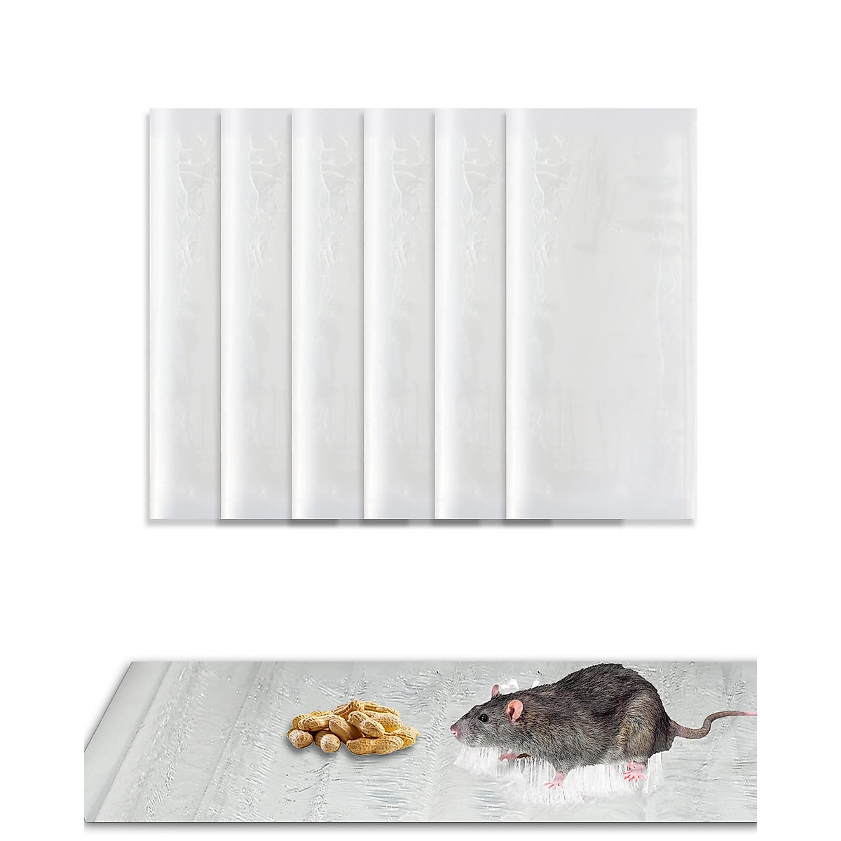 SEEKBIT 6 Pack Rat Sticky Traps Extra Large, Clear Mouse Glue Trap Sticky Trap for Mice and Rats, Enhanced Stickiness Trapping Pads Snakes Spiders Roaches for House Rodent Pest Control - 47.2x11