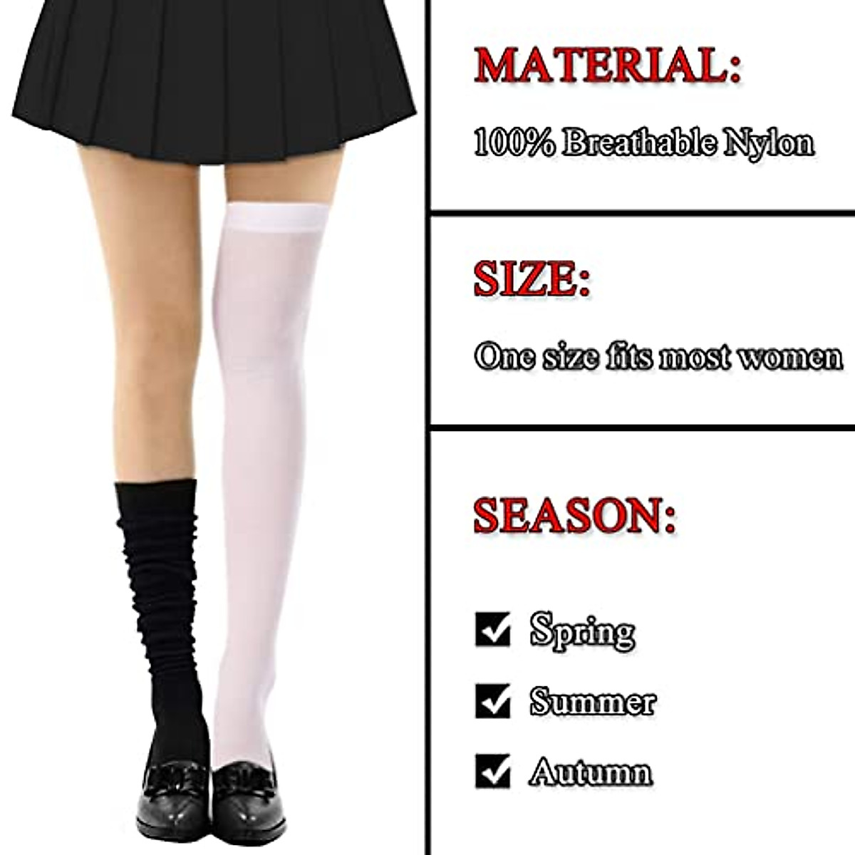 Lastclream Women Costume Thigh High Silk Stockings for Girls Over Knee Socks Cosplay Knee High Hosiery (Black)