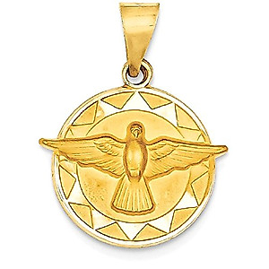 IceCarats 14K Yellow Gold Holy Spirit Medal Round Necklace Charm Pendant Only