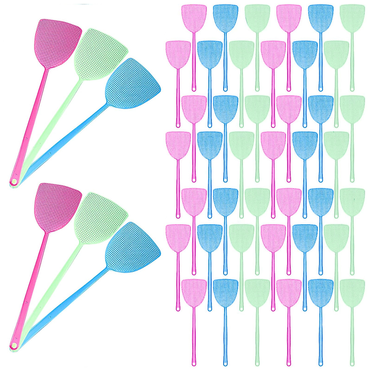 100 Pcs Fly Swatter Plastic Fly Swatters Heavy Duty Colorful Strong Flexible Manual Fly Swat Set Long Handle for Effective Flies and Mosquitoes Swatting Durable and Flexible Fly Swatters Set