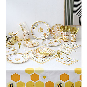 Winoo Design Bee Party Decorations - Disposable Tablecloth 54 x 108 Inches for Bee Baby Shower Birthday Party Supplies