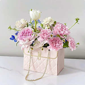 LONG XIN SERIES 8pcs Pink Flower Gift Bags Florist Present Craft Paper Boxes Portable Flower Bags Rectangular Gift Bags for Gift Package