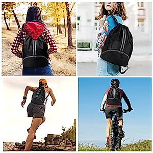 ZIXKUB Drawstring Backpack Gymbag Water Resistant Sports Sackpack with Zipper/Shoe Compartment/Wet Pocket/Mesh Pockets Gym Sack for Women Men Lightweight String Bag for Travel Soccer Swim, Black