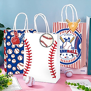 Mpanwen Baseball Goodie Bags, 16 Pcs Baseball Themed Party Favor Candy Treat Gifts Bags With Handle for Birthday Baby Shower Holiday Party Decorations