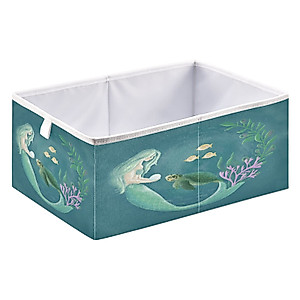 Emelivor Mermaid Turtle Cube Storage Bin Foldable Storage Cubes Waterproof Toy Basket for Cube Organizer Bins for Nursery Toys Kids Books Closet Shelf Office - 11.02x11.02x11.02 IN