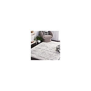 SAFAVIEH Fontana Shag Collection Area Rug - 3' Square, Ivory & Grey, Modern Design, Non-Shedding & Easy Care, 2-inch Thick Ideal for High Traffic Areas in Living Room, Bedroom (FNT850A)