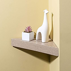Home Basics Small Corner Floating Shelf (Single Pack), Washed Oak MDF Wall Mount Floating Shelf | Contemporary Shelf for Décor and Essentials | Holds 7lbs.