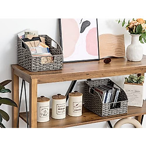 StorageWorks Storage Baskets, Rectangular Wicker Baskets with Built-in Handles, Decorative Storage Boxes
