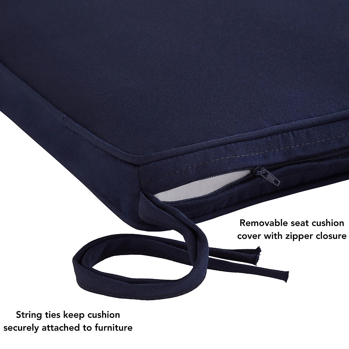 Greendale Home Fashions Sunbrella Outdoor 17" Square Corded Chair Pad, Navy 2 Count