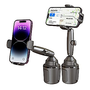 APPS2Car Phone Mount for Car Cup [Upgraded Version], Multi-Pivots Transmission Shaft Long Arm Cup Holder Phone Mount Solid Phone Holder Car Truck Compatible with All Phones iPhone Thick Case Friendly