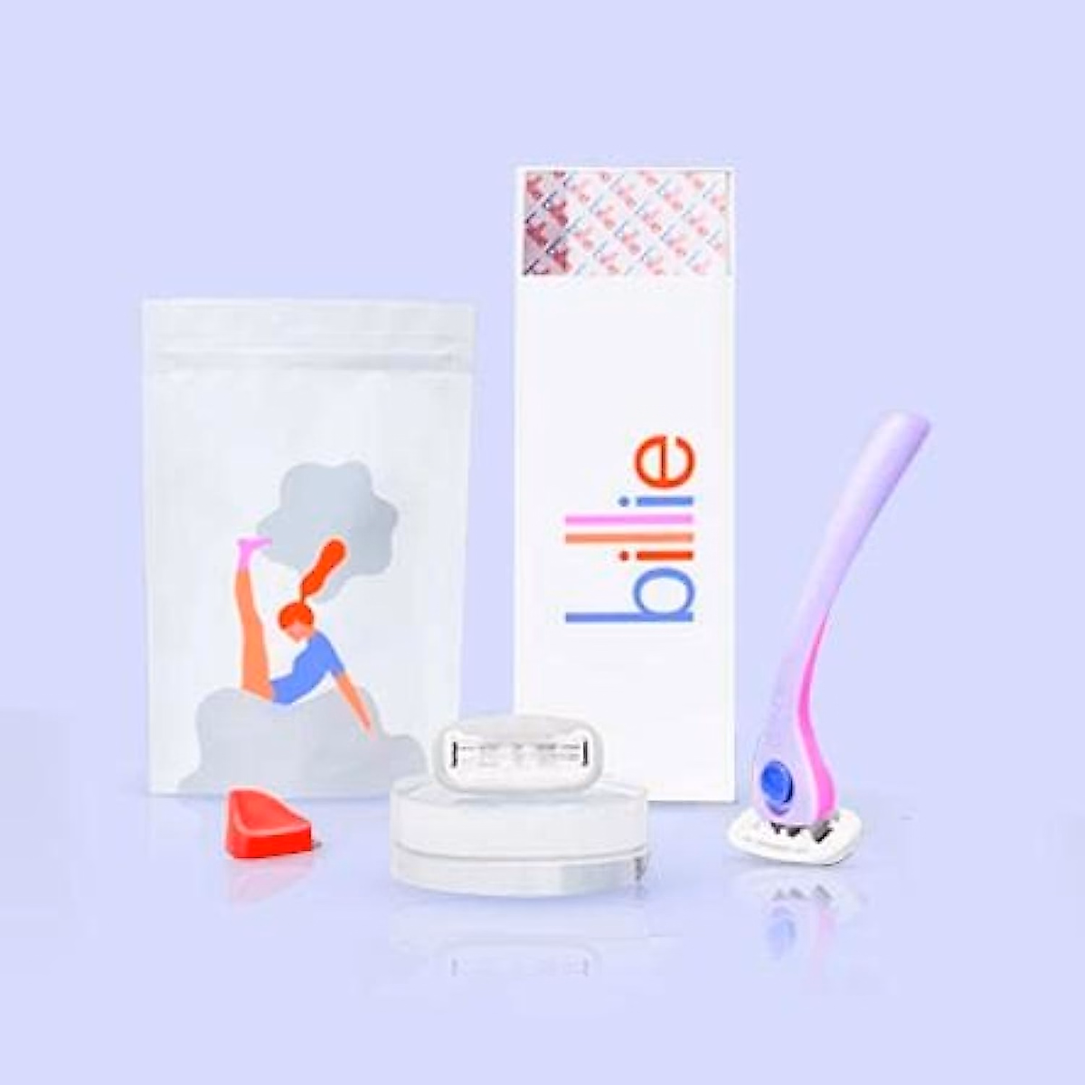 BLESS LINEN Billie Shaving Razor Start Set - with 2x 5-Blade Cartridges and the Magic Holder - DreamPop Color, 4 Piece Set