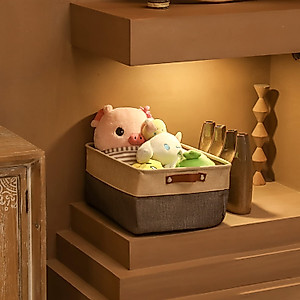 Large Storage Baskets for Organizing Shelves, Fabric Foldable Storage Bins Cubes with Handles Decorative Baskets Nursery Toy Closet Clothes Towel (Grey&Brown 15.7"x11.8"x7.8" - 3 Pack)