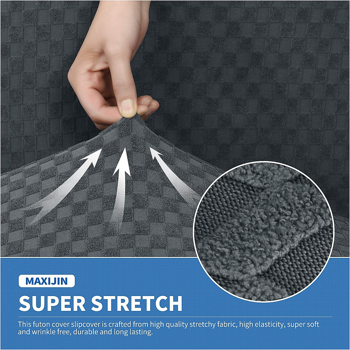 MAXIJIN Jacquard Futon Cover Stretch Armless Sofa Cover Soft Slipcover with Elastic Bottom Thick Furniture Protector for Washable Futon (Dark Gray)