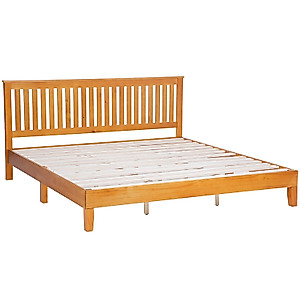 Wood Bed Frame, Wooden Bed Frame with 14 Strong Wooden Slats, King Headboard and Frame with Complete Headboard, Wood Platform Bed, No Box Spring Needed, King Bed Frame Wood with Solid Wood Foundation