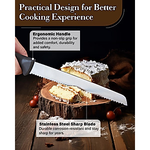 Cook N Home Bread Slicer Knife 10-Inch, Wavy Serrated High Carbon Stainless Steel Sharp Kitchen Knife, Ergonomic Handle, Black