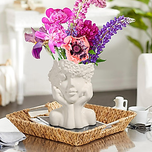 ComSaf White Ceramic Flower Vase for Decor,Modern Style Female Form Face Vase,Unique Flower Vase for Home Living Room Office Decor - Face Type A