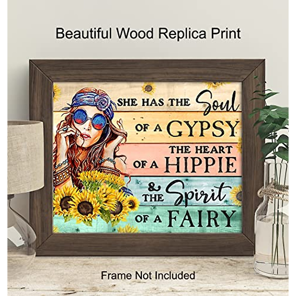 Hippie Inspirational Positive Quotes Wall Decor - Boho Encouragement Gifts for Women - Motivational Wall Art Poster - Bohemian Rustic Country Sunflower Decoration - Girls Teens Bedroom Home Office