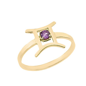 CaliRoseJewelry 10k Yellow Gold Gemini Zodiac Ring for Women with June Birthstone (Size 7)