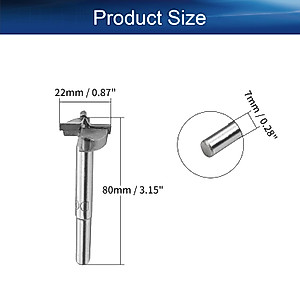 Auniwaig Forstner Drill Bits, 22mm Dia Wood Hole Saw, Auger Opener Cemented Carbide, 80mm Length Woodworking Hinge Hole Drilling Boring Bit Cutter, Round Shank, Gray, 1 Pcs