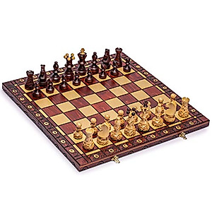 Husaria European International Wooden Chess Game Set - Ambassador - 21.7 Inches - Large-Size Chess Set with Handcrafted Chessmen and Felted Folding Board