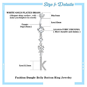 DOLOTTA 14G Belly Button Rings Dangle For Women With CZ Initials 316L Surgical Steel Rings Body Piercing Jewelry