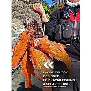 Rogue Endeavor Large, Heavy Duty Stainless Steel Game Clip Fish Stringer System + Stainless Core Coiled Lanyard. Designed for Kayak Fishing & Spearfishing. All Fish Species (Heavy Duty - Yellow)