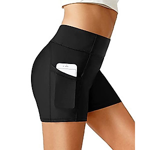 Yonique Women High Waisted Swim Shorts with Pockets Tummy Control Bathing Suit Bottoms Board Shorts Black S