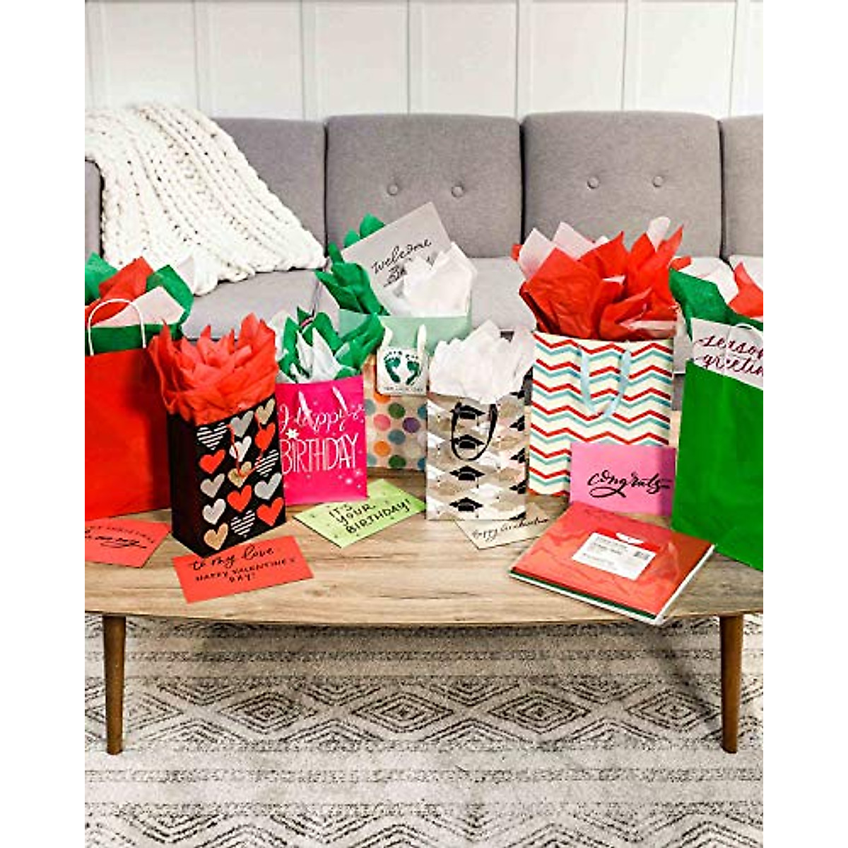 American Greetings Bulk Tissue Paper Pack (Red, Green, and White) for Birthdays, Weddings, Bridal Showers, Baby Showers and All Occasions (125-Sheets)