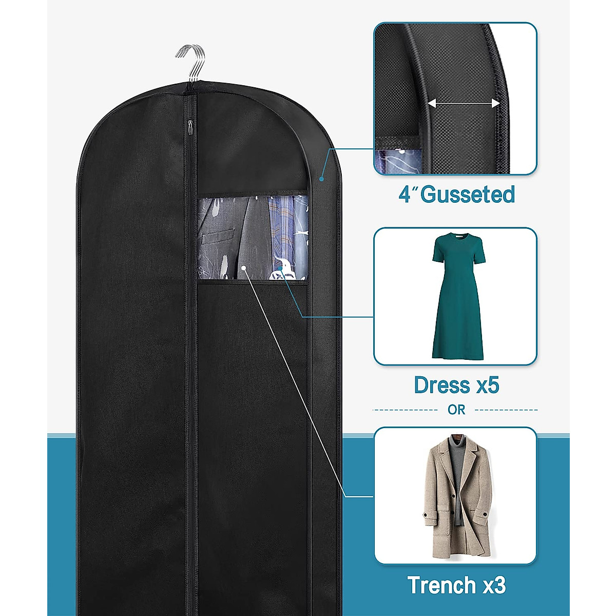 KIMBORA 43" Garment Bags for Hanging Clothes(10 Packs) & 54" Suit Bags for Closet Storage(3 Packs)
