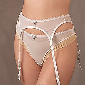 Varsbaby Women Sexy Suspender Belt with Stockings Plus Size Garter Belts and Stocking Sets (M,White)