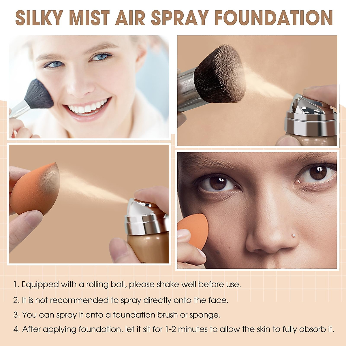 LOKFAR AirBrush Foundation Spray, Silky Mist Foundation Spray Makeup Set with Brush, Full Coverage Foundation for Smooth Radiant Finish, Formula Breathable Lightweight Hydrating | #04 Buff Beige