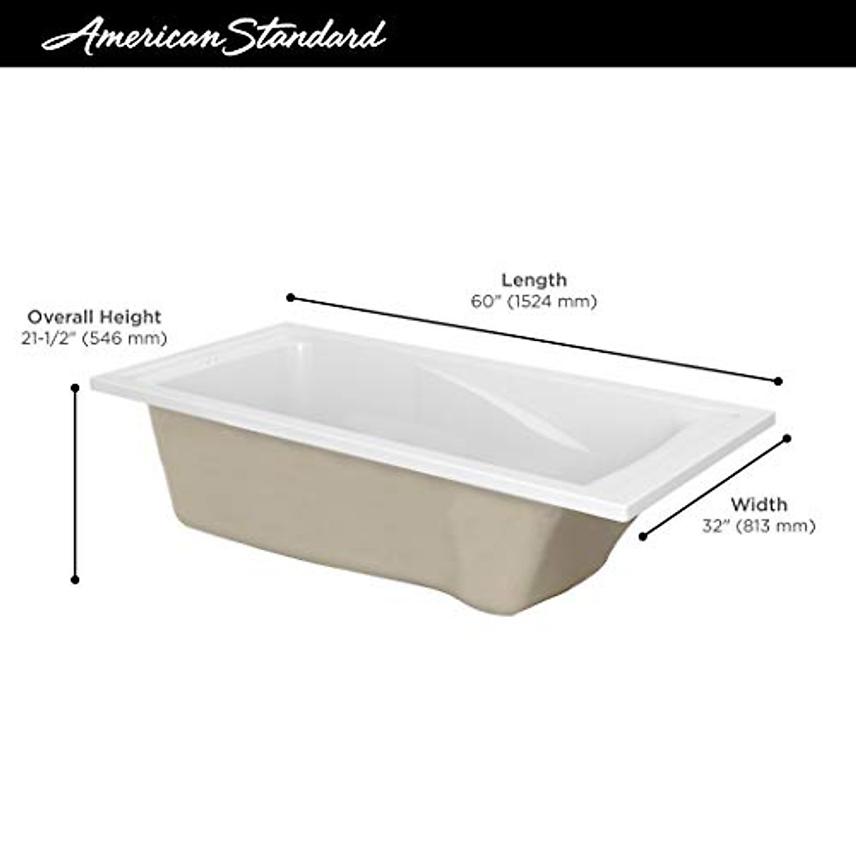 American Standard 2422V002.011 Evolution 5 ft. x 32 in. Deep Soaking Tub with Reversible Drain, Arctic