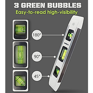 URASISTO 9 Inch Magnetic Box Level Torpedo Level with 45°/90°/180° Bubbles, Small Measuring Tool