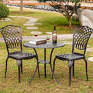 Withniture Patio Bistro Set 3 Piece Outdoor Cast Aluminum Bistro Set,Aluminum Table and Chairs Set with Umbrella Hole,All Weather Outdoor Bistro Set for Front Proch Set Garden Bistro Sets (Bronze)