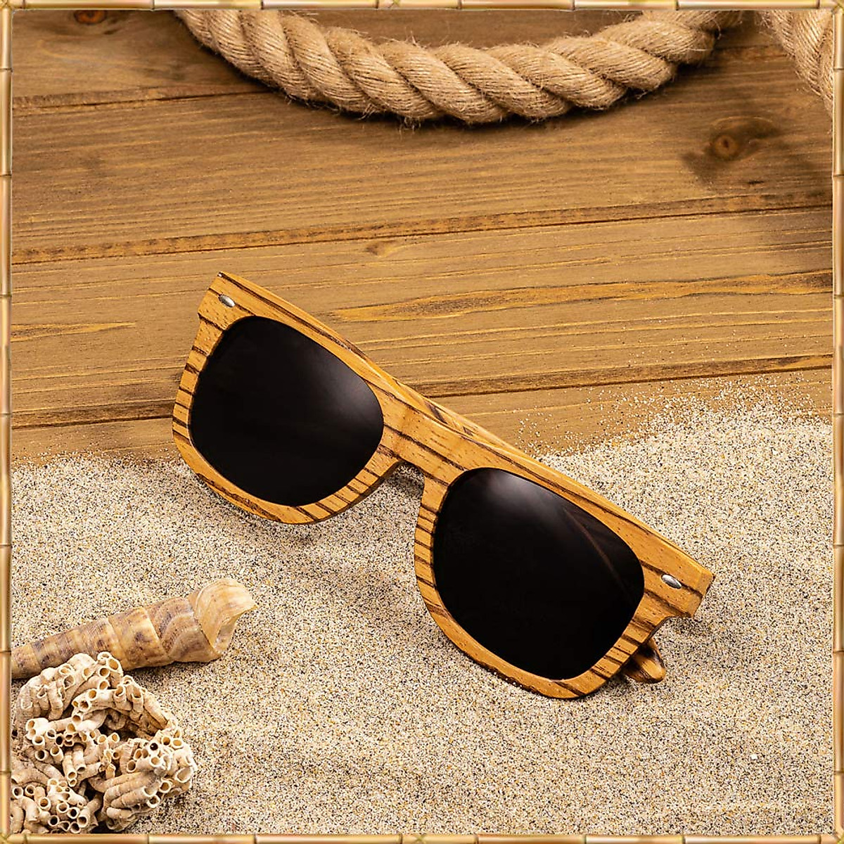 Woodies Polarized All-Wood Zebra Wood Sunglasses for Men and Women | Dark Lenses and Real Wooden Frame | 100% UVA/UVB Ray Protection