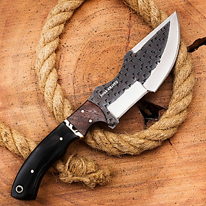 SUSA KNIVES Handmade D2 Steel Tracker Knife - Survival Knife - Camping Knife - Black Tactical Knife - Hunting Knife with Sheath Horizontal Carry Fixed Blade Knife (FORGED TRACKER)