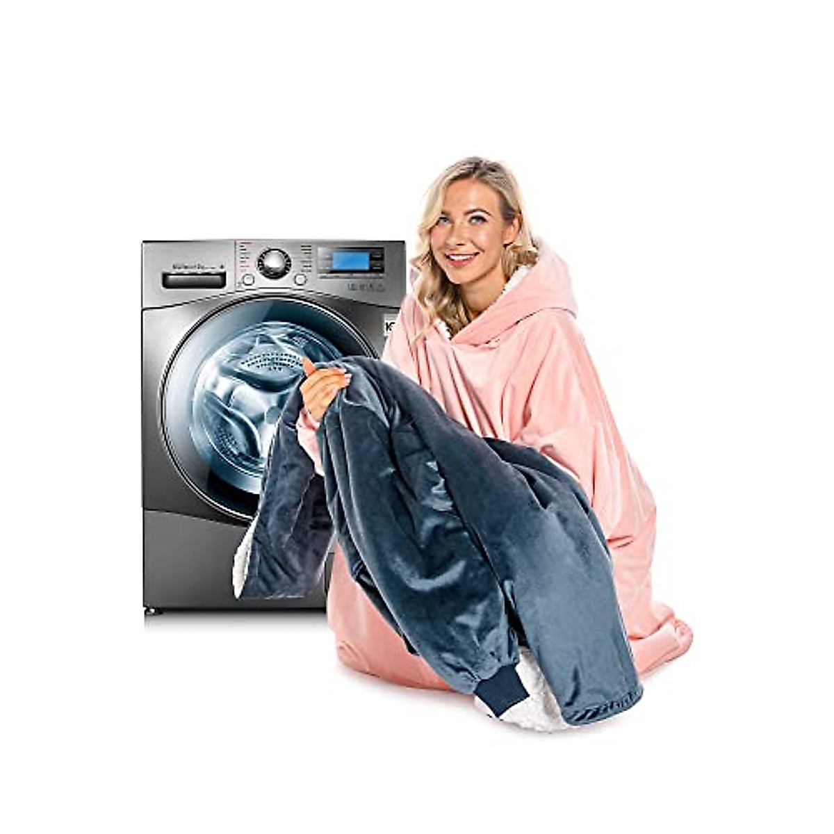 VAZABEL® Oversized Microfiber Wearable Blanket, Multifunctional Blanket Hoodie, Gift wrap, Christmas Gift, One Size Fits All (Blue)