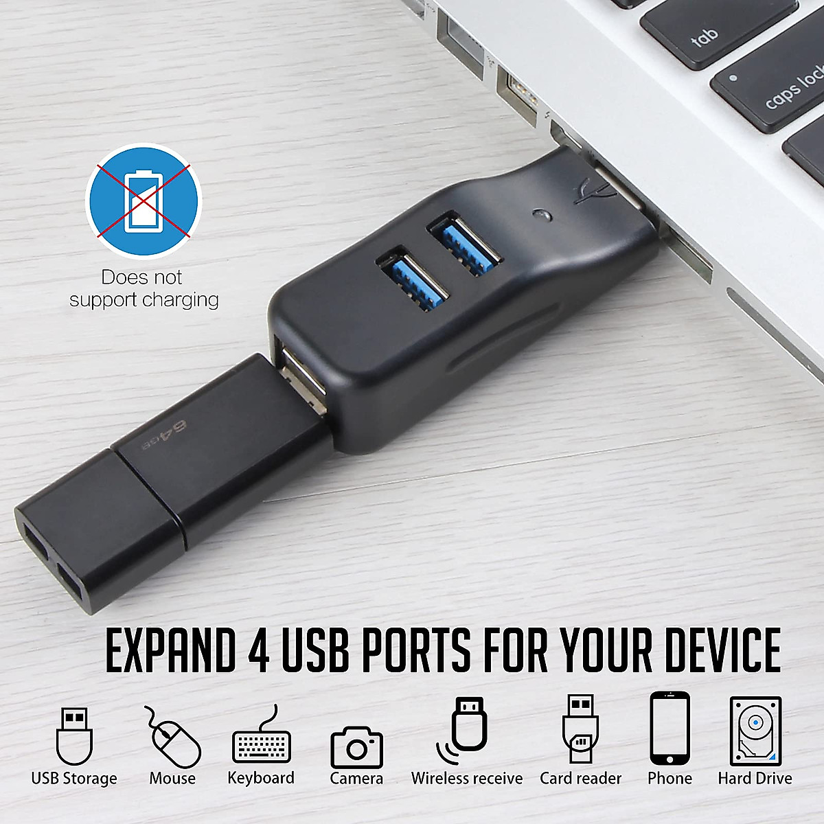 VCOM USB 3.0 Hub for Laptop, Portable 4-Port Data USB Splitter, Mini USB A Port Expander, 5Gbps Fast Data Transfe for Desktop Computer, Surface Pro, XPS, PC, Flash Drive, Mobile HDD, Keyboard, Mouse