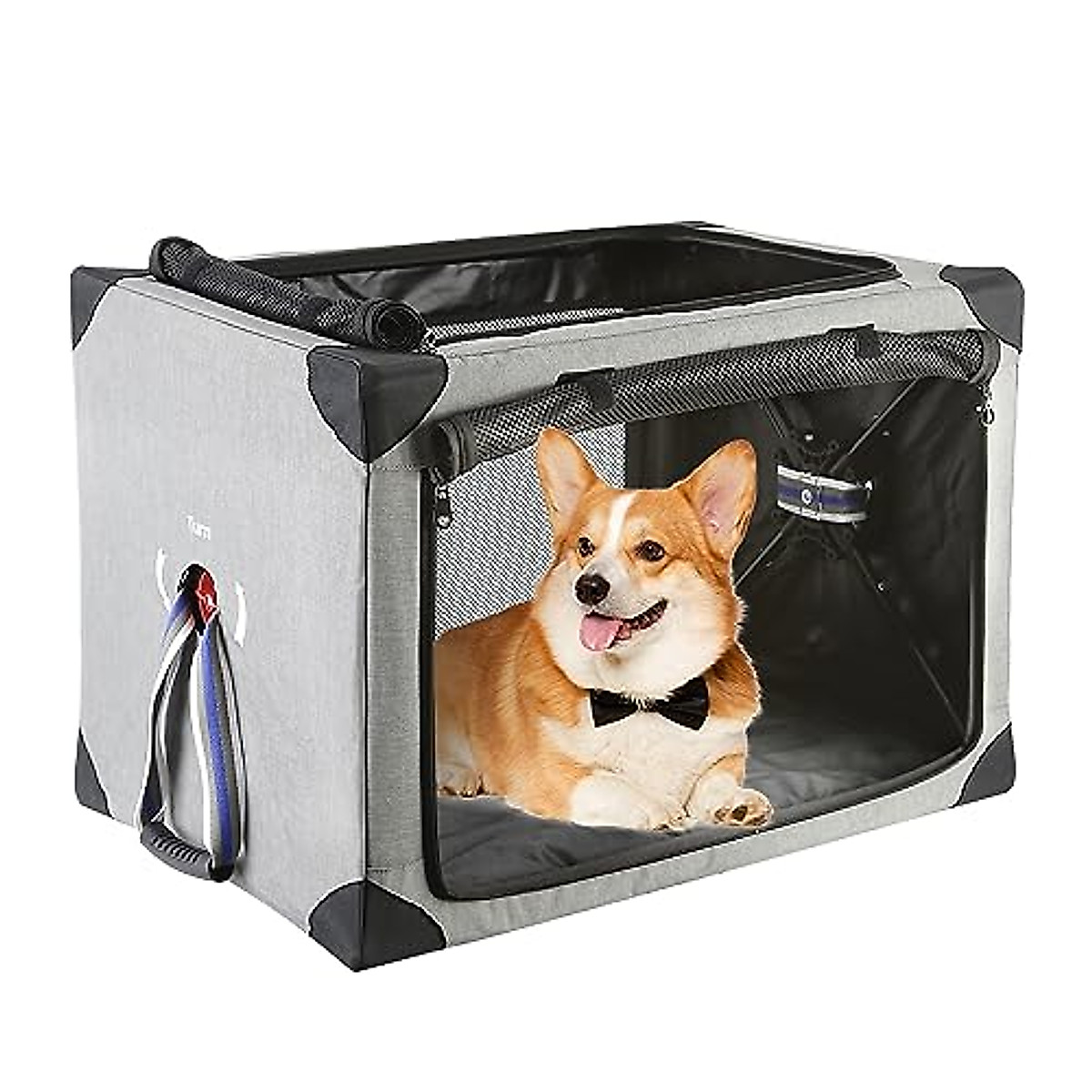 FLARUZIY Soft Collapsible Dog Crates -26 Inch Portable Travel Dog Crate for Small Dogs Cats Indoor & Outdoor, 3-Door Foldable Dog Cage Pop Up Pet Kennel with Durable Mesh Windows(Grey)
