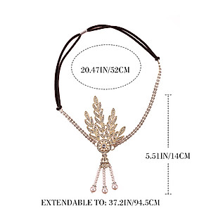 GORTIN 1920's Flapper Headband Leaf Rhiestones Headpiece Pearl Tassel Headdress Bride Wedding Head Bands Bridal Flapper Hair Accessories Head Chain for Women and Girls (Gold)