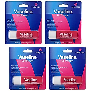 Vaseline Lip Therapy Care Rosy, Fast-Acting Nourishment, Ideal for Chapped, Dry, Cracked, or Damaged Lips, Lip Balm, 4-Pack, 0.16 Oz Each